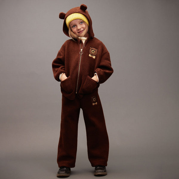 mini rodini bear embroidered pile trousers brown – kodomo