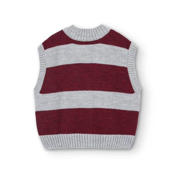 the animals observatory blobfish kid cardigan vest maroon stripe – kodomo